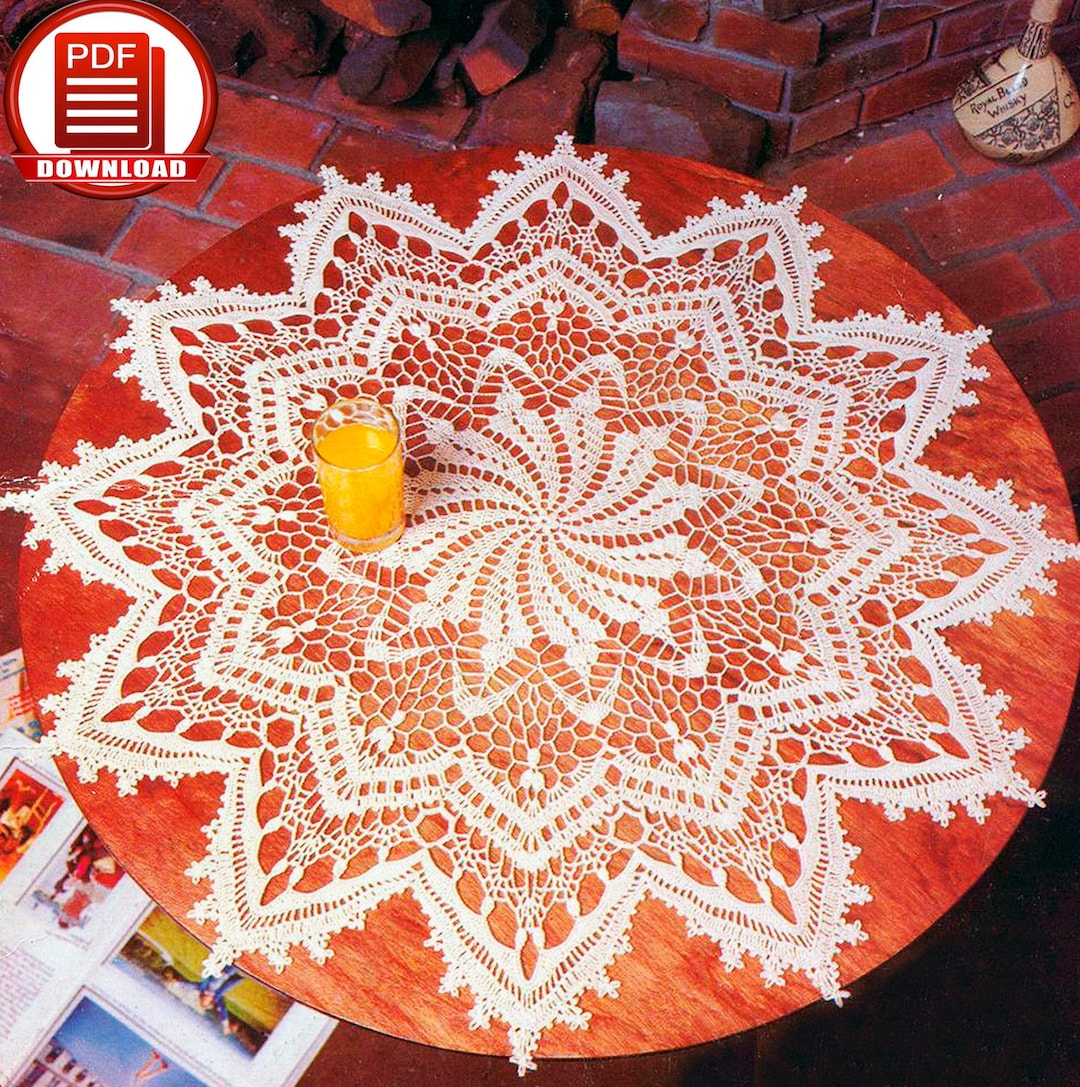 Lace Table Center Vintage Crochet Pattern Size: 33 Ins 84 Cm Round Lace ...