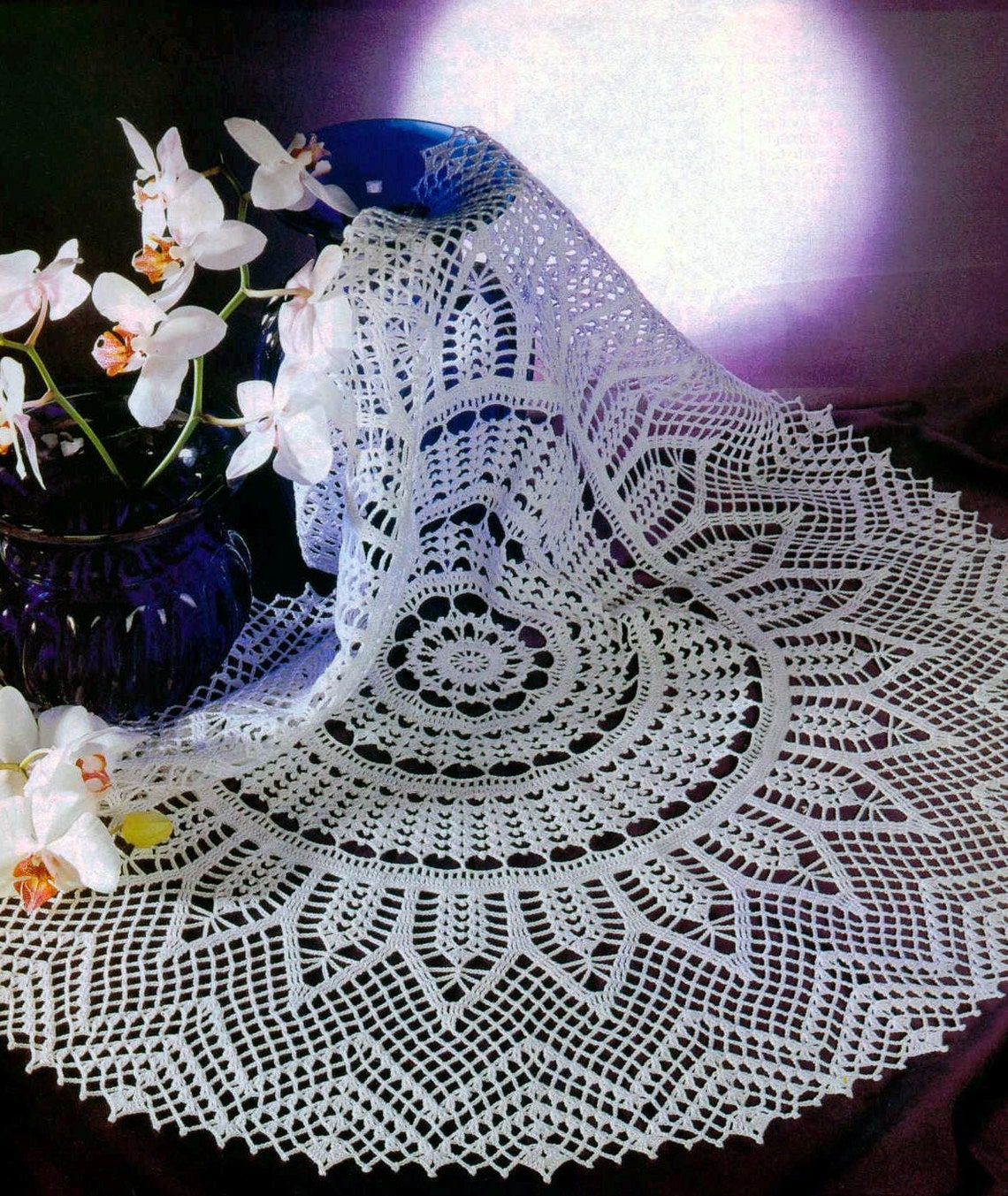 Round Lace Table Center Vintage Crochet Pattern Size: 33 in 84 Cm Filet ...