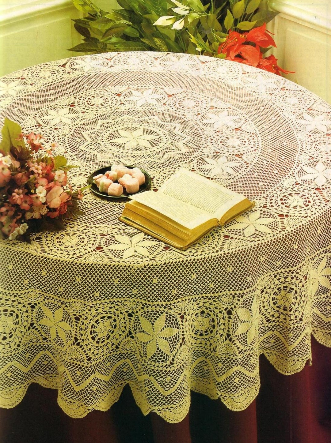 Round Lace Tablecloth Crochet Pattern Size: 194 Cm Patchwork Table ...