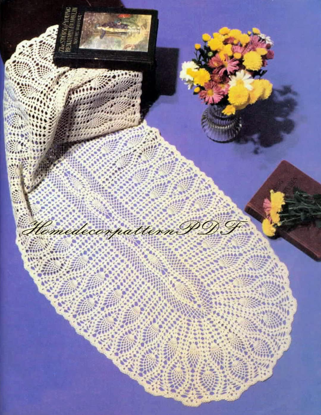 Crochet Pattern Oval Pineapple Runner| Size: 12,5x 36,5 Ins(31.8 X 92 ...