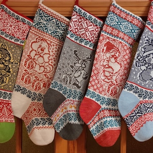 Knit Reindeer Stocking Pattern Fair Isle Christmas Stocking Large Santa ...