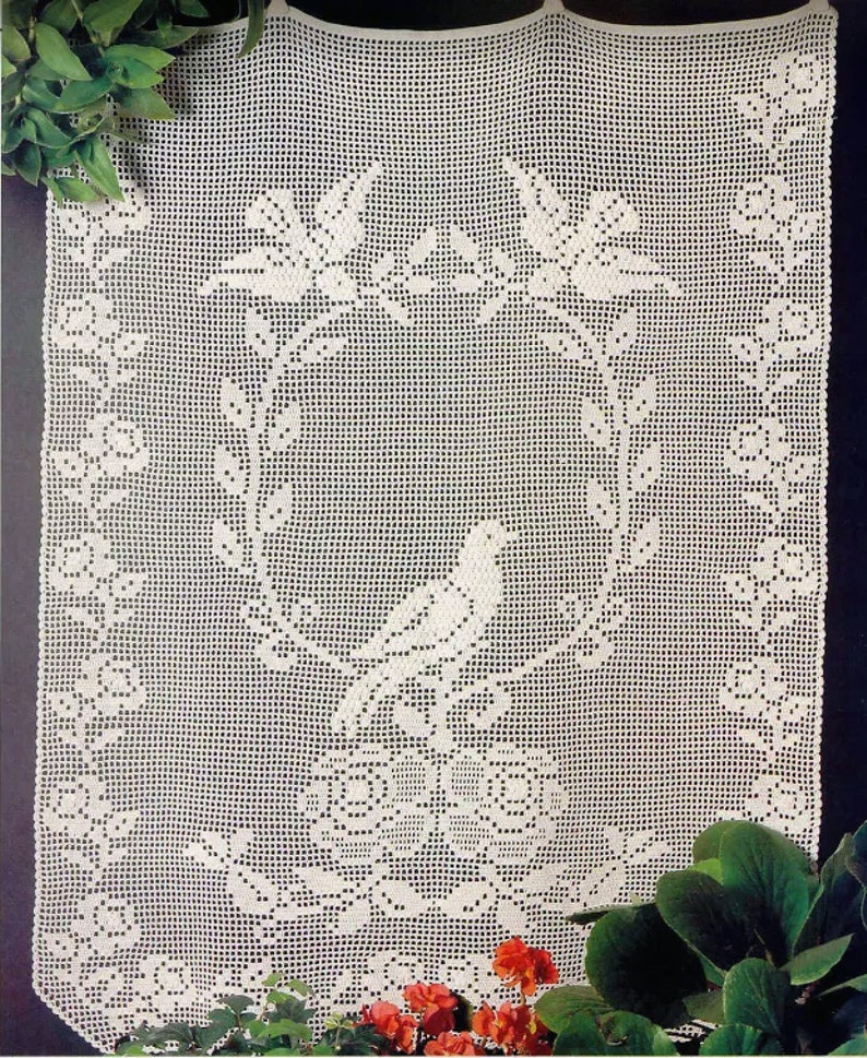 Vintage Crochet Pattern White Lace Curtains for Cottage | Size : 32 ...