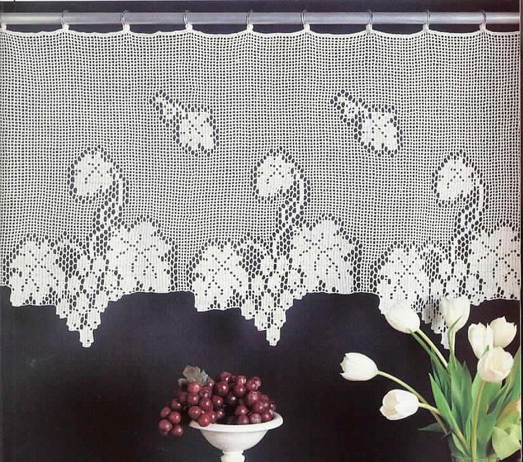 Filet Curtains Crochet Pattern Lacy Curtain Kitchen Window Decor ...