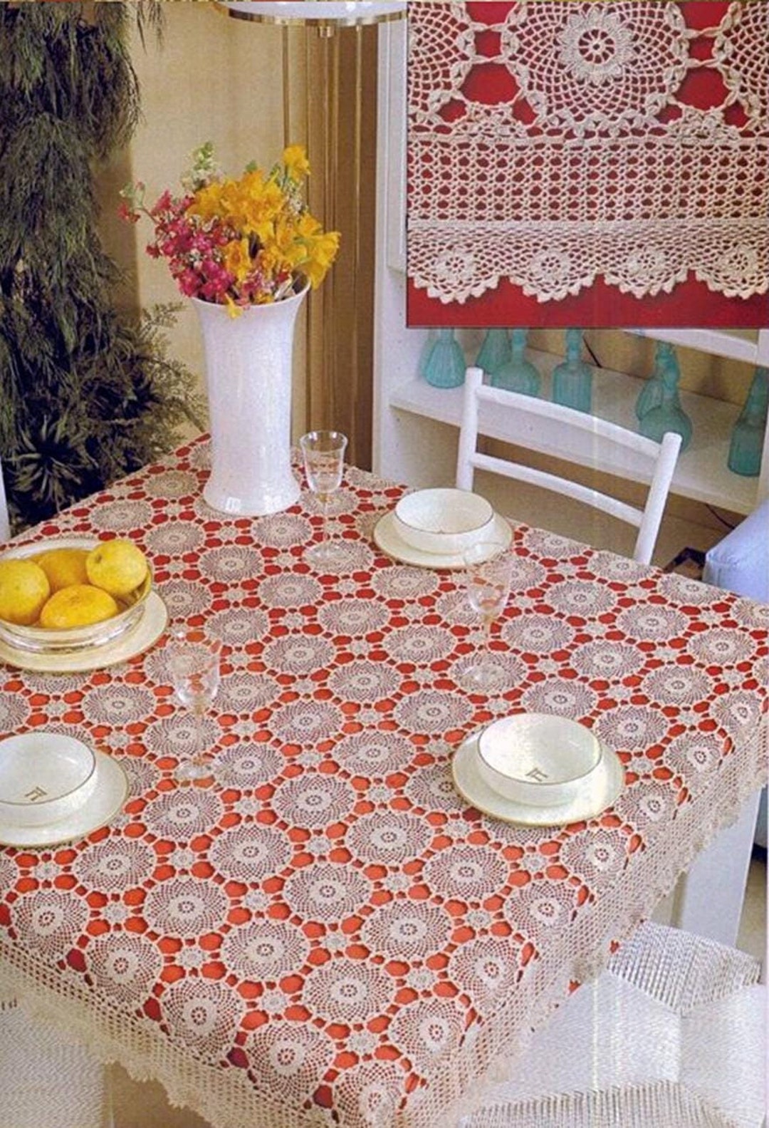 Lace Square Tablecloth Crochet Pattern Size: 74 Ins 188 Cm Decorative ...