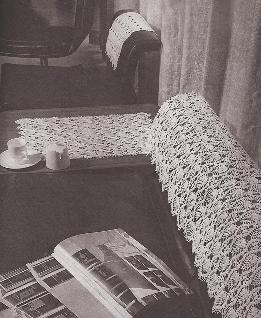 Lace Furniture Set Vintage Crochet Pattern Sofa Chair Back Pineapple ...