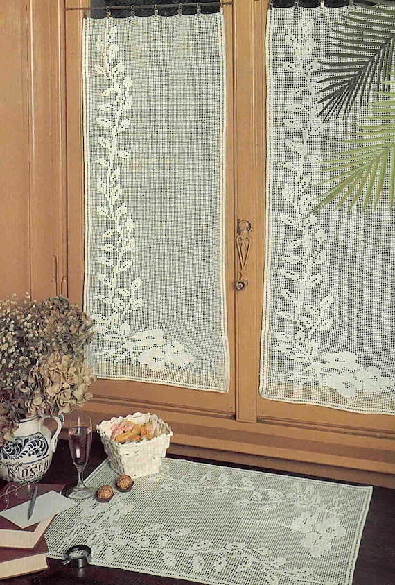 PDF Filet Lace Crochet Pattern Curtains and Mat With Blooms | Etsy