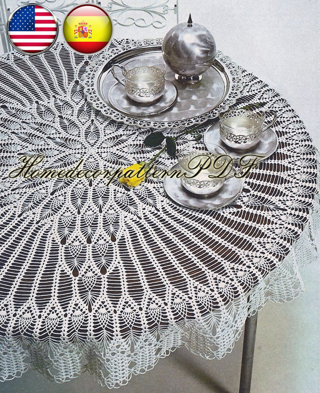 Round Lace Pineapple Tablecloth| Size: 38.6" (98 Cm) in Dia| Printable ...