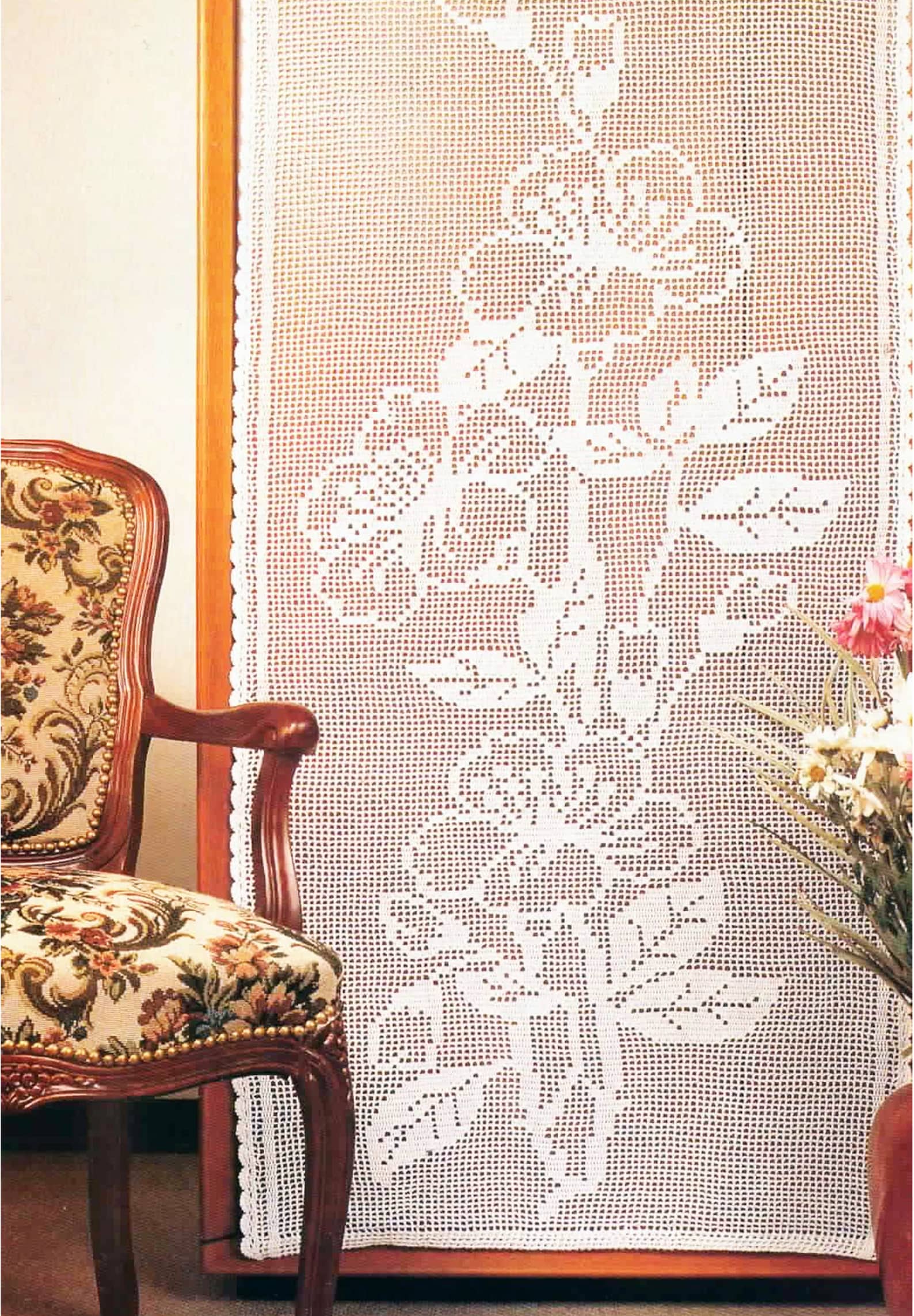 Filet Lace Curtains Crochet Pattern Floral Lace Mesh Net Curtains ...