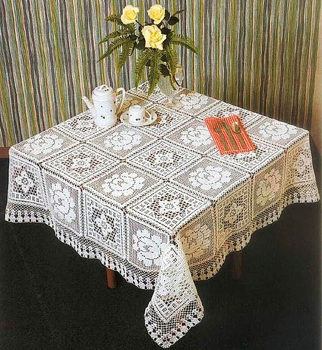 PDF Vintage Chart Crochet Pattern Lace Motifs Tablecloth Size:117 Cm ...