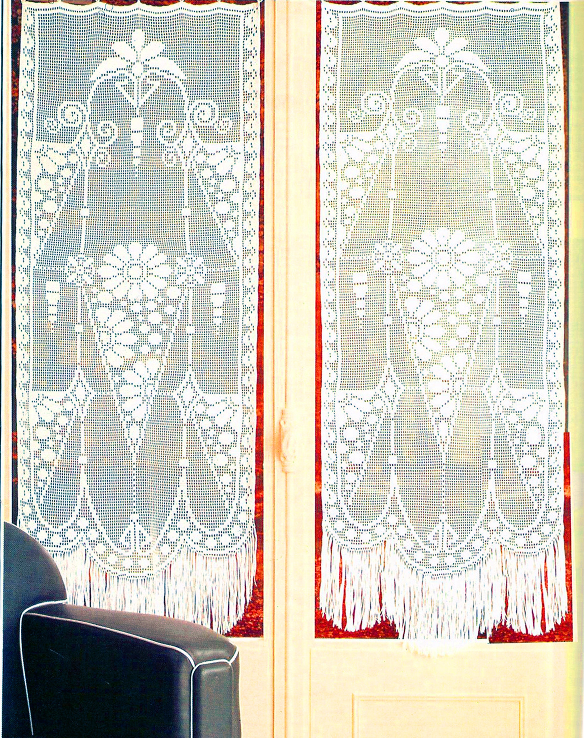 Chart Crochet Pattern Filet Lace Cafe Curtain Country Cottage | Etsy