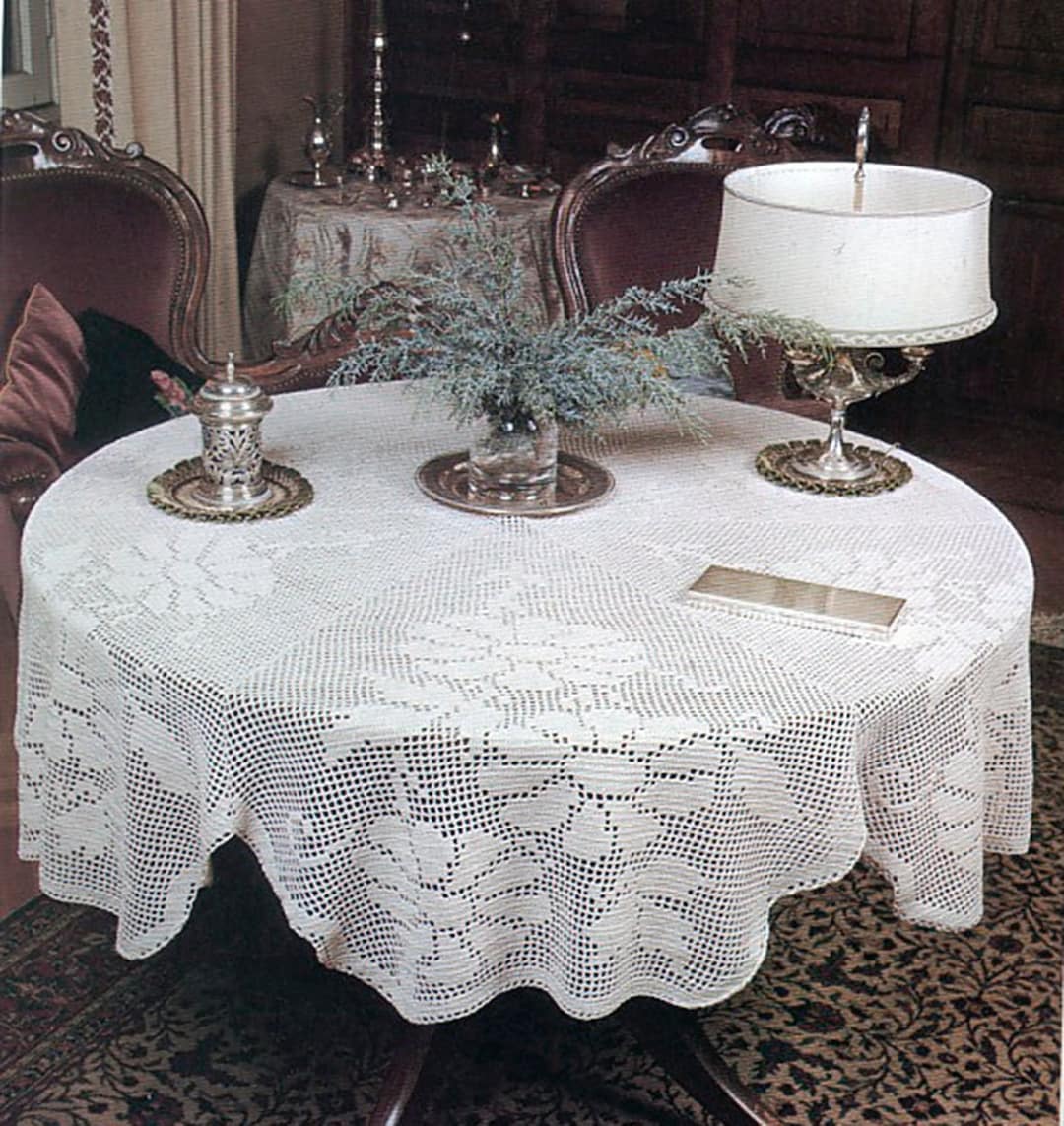 Round Lace Tablecloth Crochet Pattern Filet Crochet Floral Table Cover ...