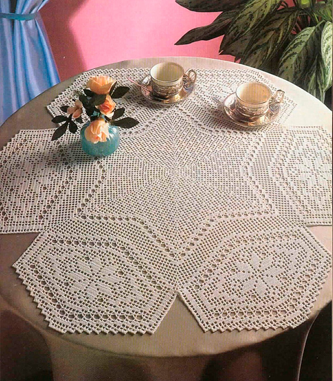 Vintage Chart Filet Crochet Pattern Hexagonal Table Center | Crochet ...