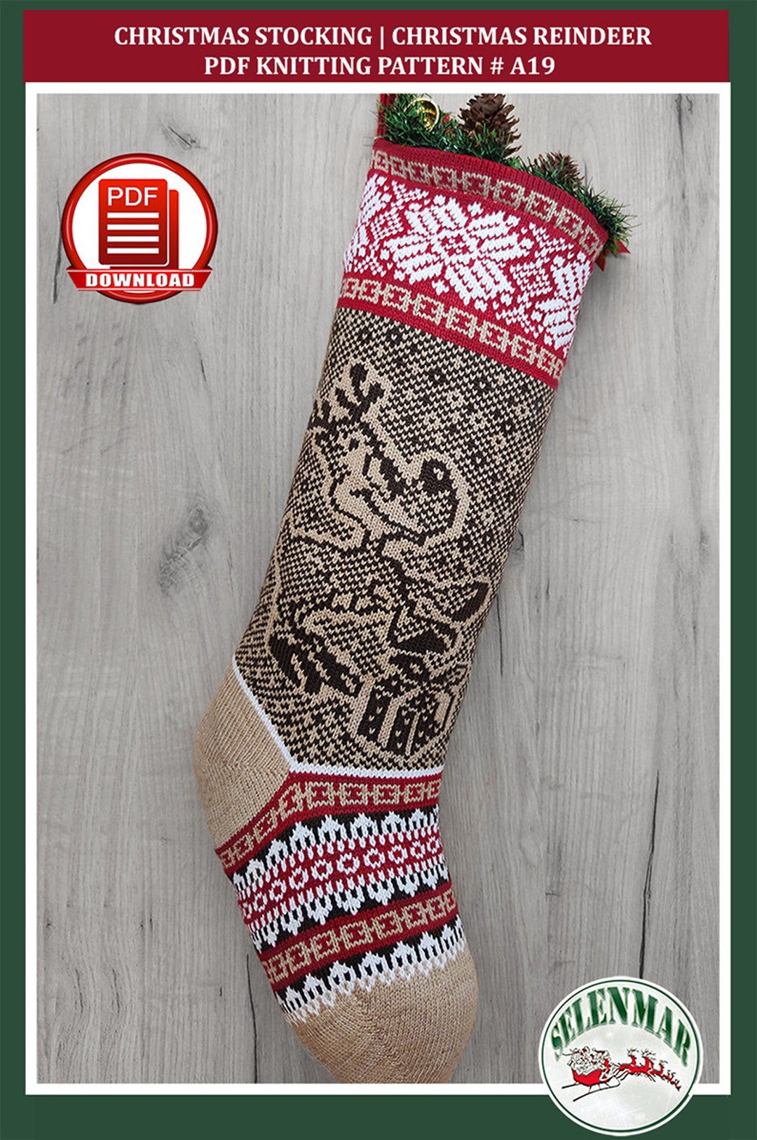 Cute Reindeer Stocking Knitting Pattern Norwegian Fair Isle Large ...