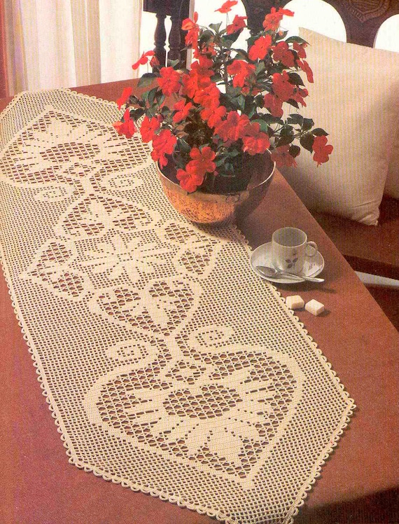 Vintage Chart Crochet Pattern Table Runner Filet Crochet Runner Size 48 X 17 Inch Chart Crochet Pattern V13 Etsy UK