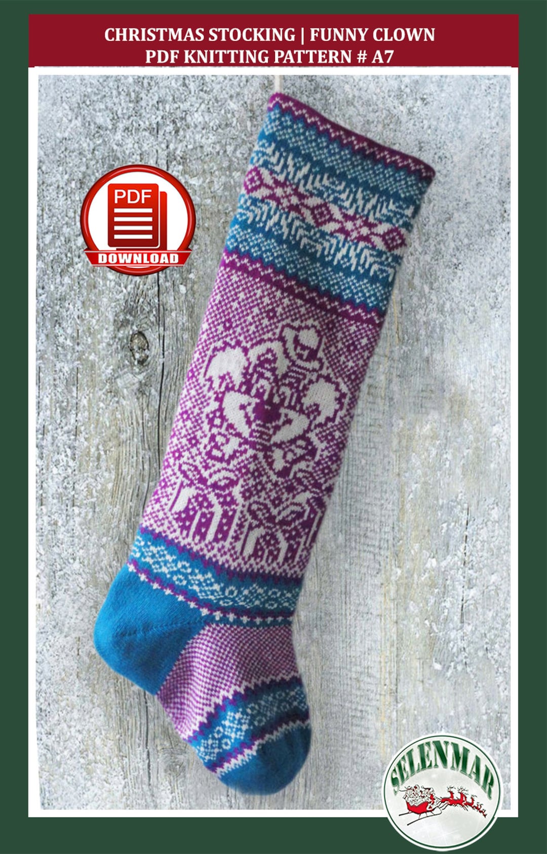 Circus Clown Stocking Knitting Pattern Fair Isle Large - Etsy