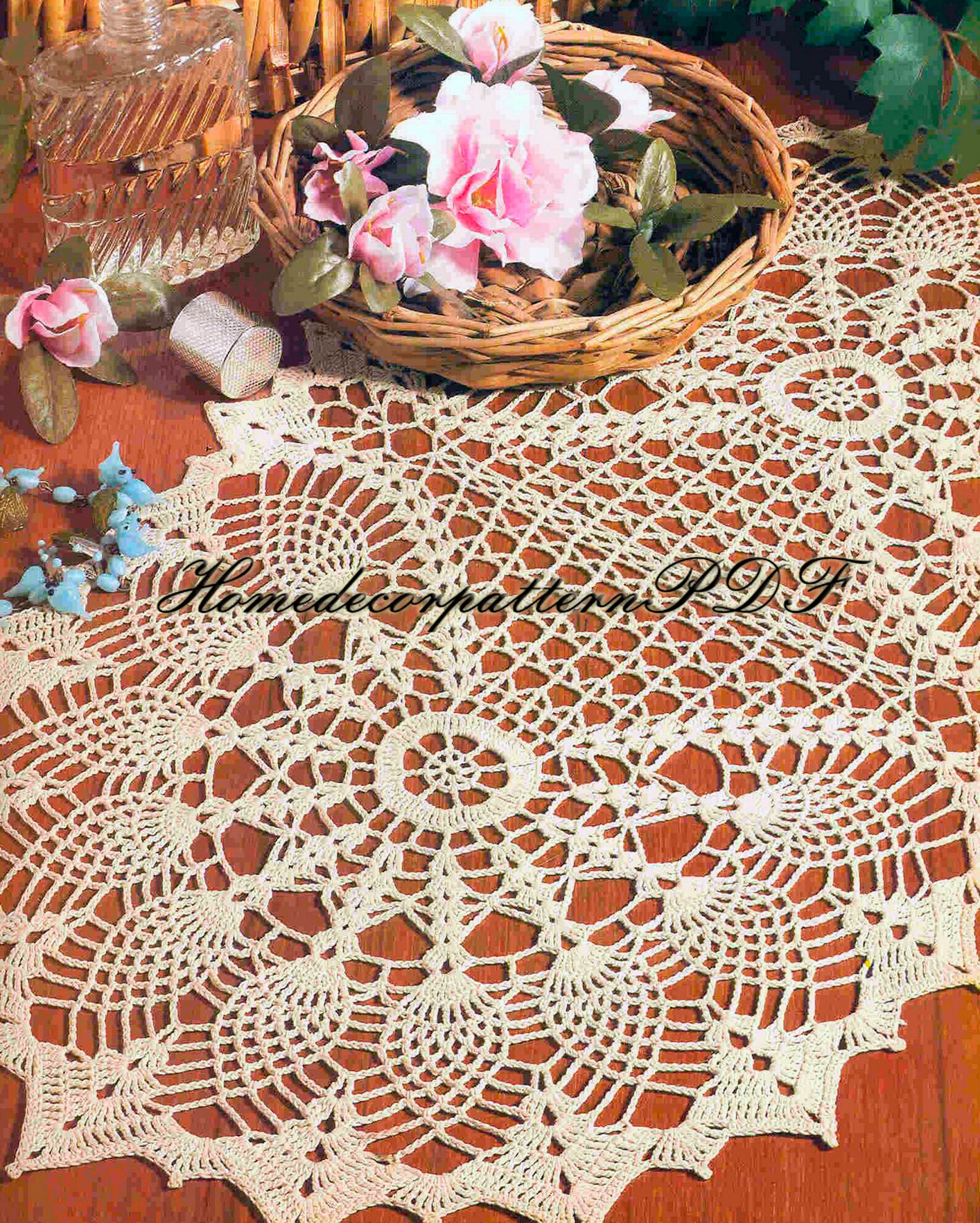 Crochet Pattern Oval Pineapple Runner Size 19 X 11 Inches vintage ...