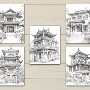 25 Old Chinese Houses Coloring Book - Adults Kids Coloring Pages ...