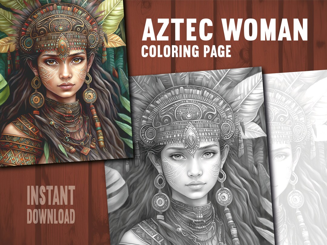 Aztec Women Coloring Page - Adults Kids Coloring Page, Instant Download ...