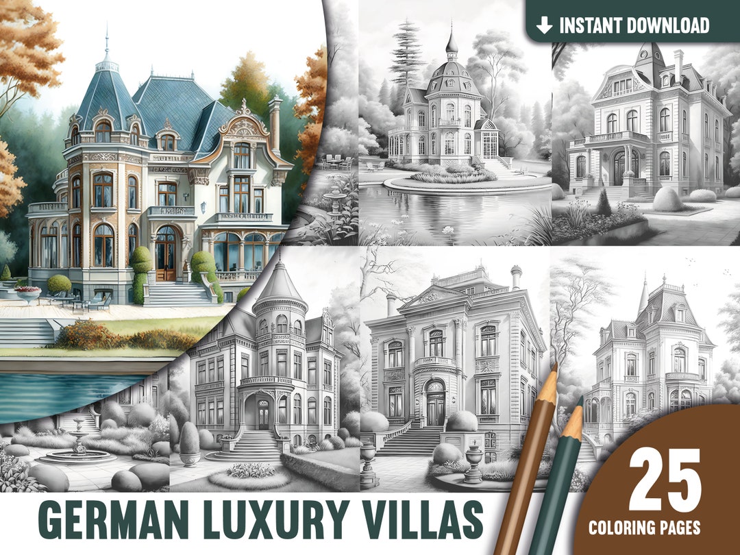 25 German Luxury Villas Coloring Book Adults Kids Coloring - Etsy