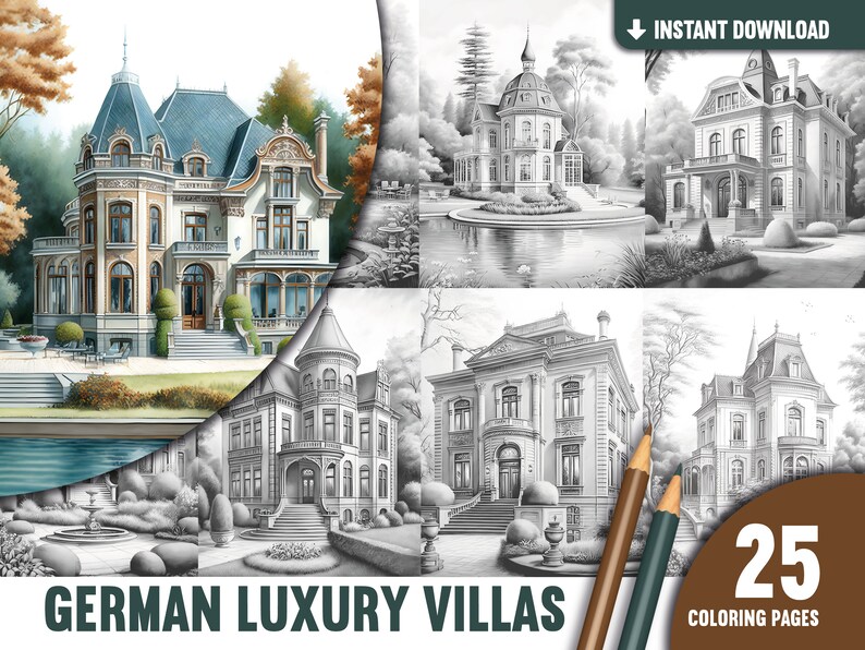 25 German Luxury Villas Coloring Book Adults Kids Coloring - Etsy