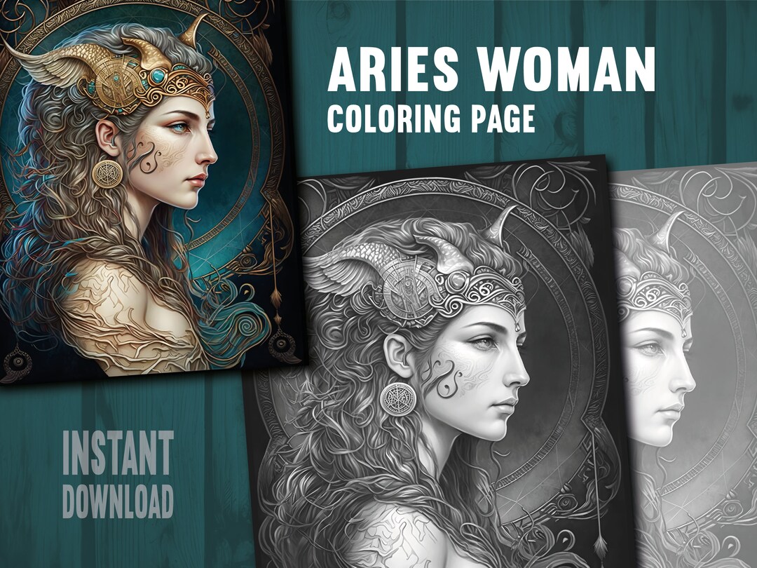 Aries Woman Coloring Page - Adults Kids Coloring Page, Instant Download ...