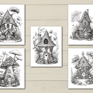 50 Enchanted Fairy Houses Coloring Book - Adults Kids Coloring Pages ...
