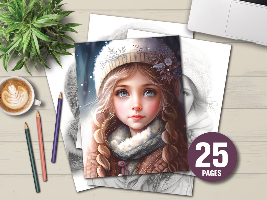25 Cute Winter Girls Coloring Book - Adults Kids Coloring Pages ...