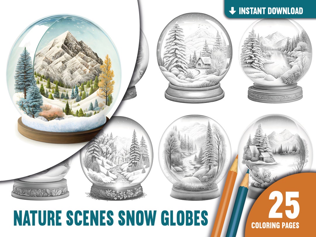25 Nature Scenes in Snow Globes Coloring Book Adults Kids - Etsy