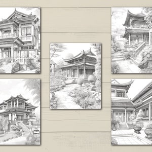 25 Old Chinese Houses Coloring Book - Adults Kids Coloring Pages ...