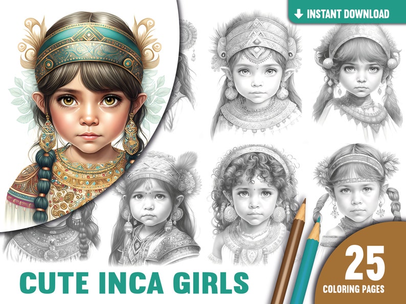 25 Cute Inca Girls Coloring Book Adults Kids Coloring Pages - Etsy