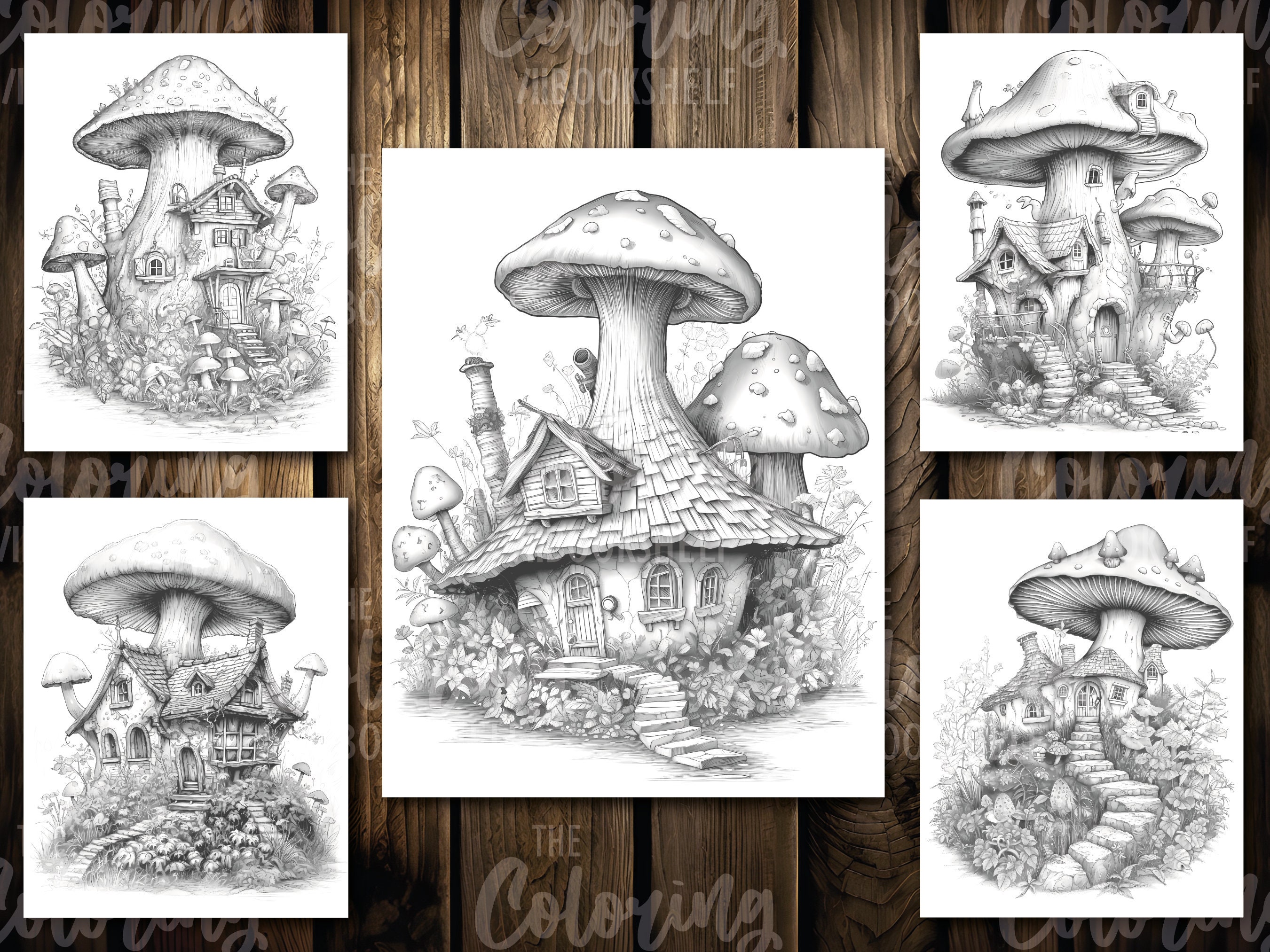 25 Enchanted Mushroom Houses Coloring Book Adults Kids - Etsy