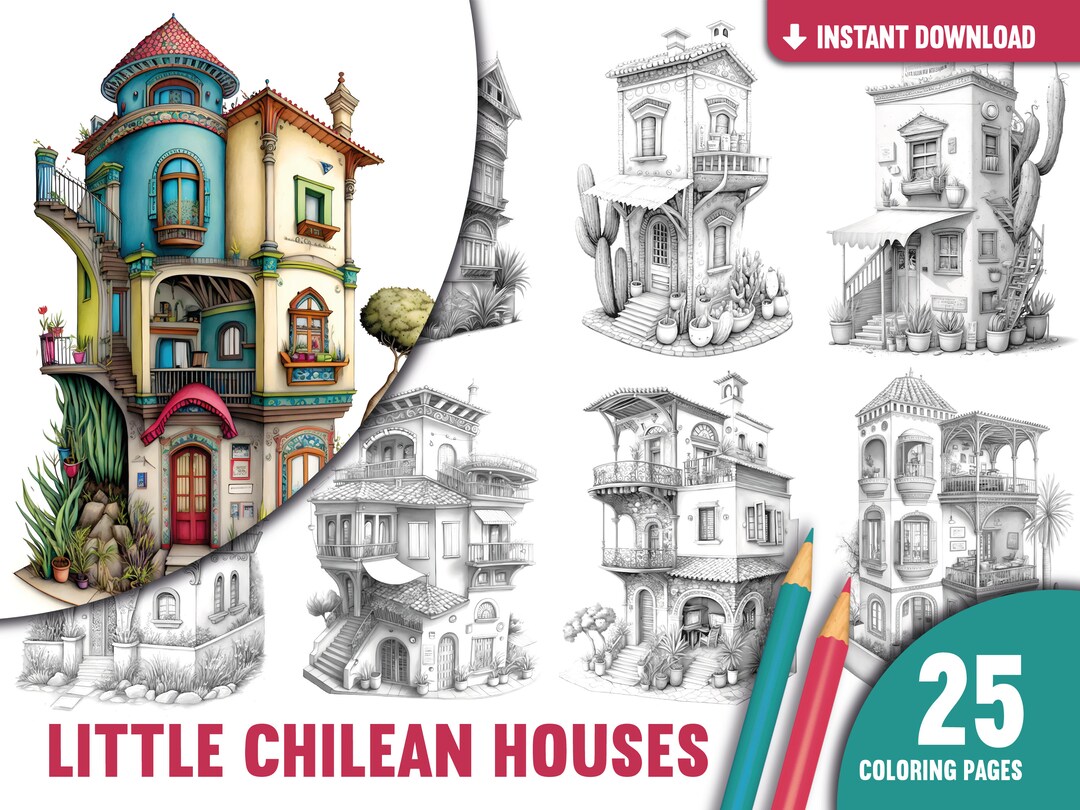25 Little Chilean Houses Coloring Book Adults Kids Coloring - Etsy