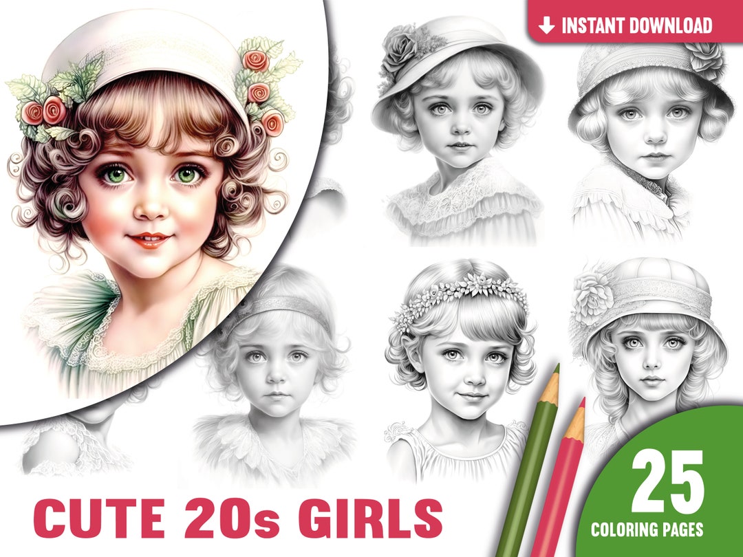 25 Cute 20s Girls Coloring Book Adults Kids Coloring Pages - Etsy