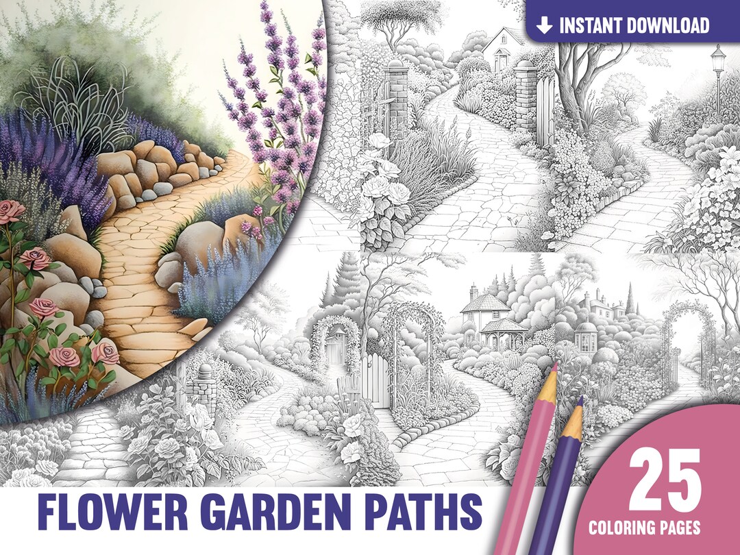 25 Flower Garden Paths Coloring Book Adults Coloring Pages - Etsy