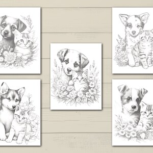 25 Cute Cats and Dogs Coloring Book - Adults Kids Coloring Pages ...