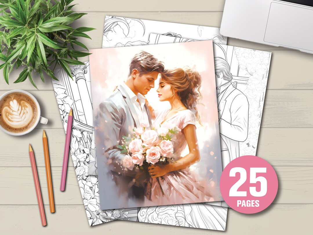 25 Wedding Couples Coloring Book Adults Coloring Pages Grayscale ...