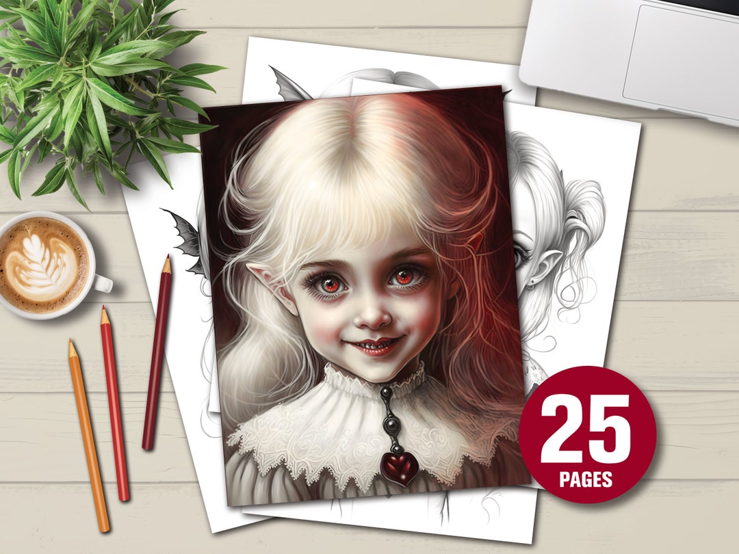 25 Cute Vampire Girls Coloring Book - Adults Kids Coloring Pages ...