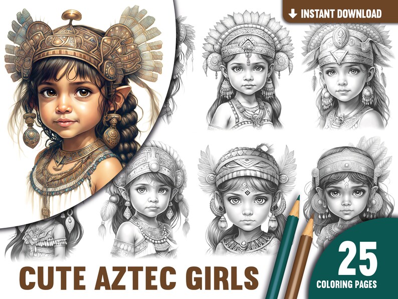 25 Cute Aztec Girls Coloring Book Adults Kids Coloring - Etsy