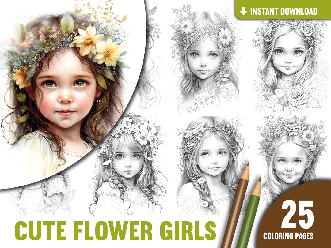 25 Young Flower Girls Coloring Book Adults Kids Coloring - Etsy
