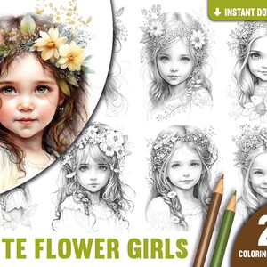 25 Young Flower Girls Coloring Book Adults Kids Coloring - Etsy