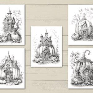 50 Pumpkin Fairy Houses Coloring Book - Adults Kids Coloring Pages ...