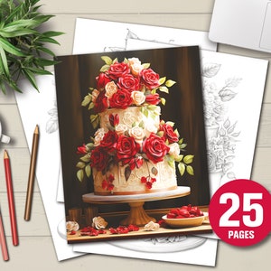 25 Floral Wedding Cakes Coloring Book - Adults Kids Coloring Pages ...