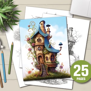 25 Bird-style Fairy Houses Coloring Book Adults Kids Coloring Pages ...