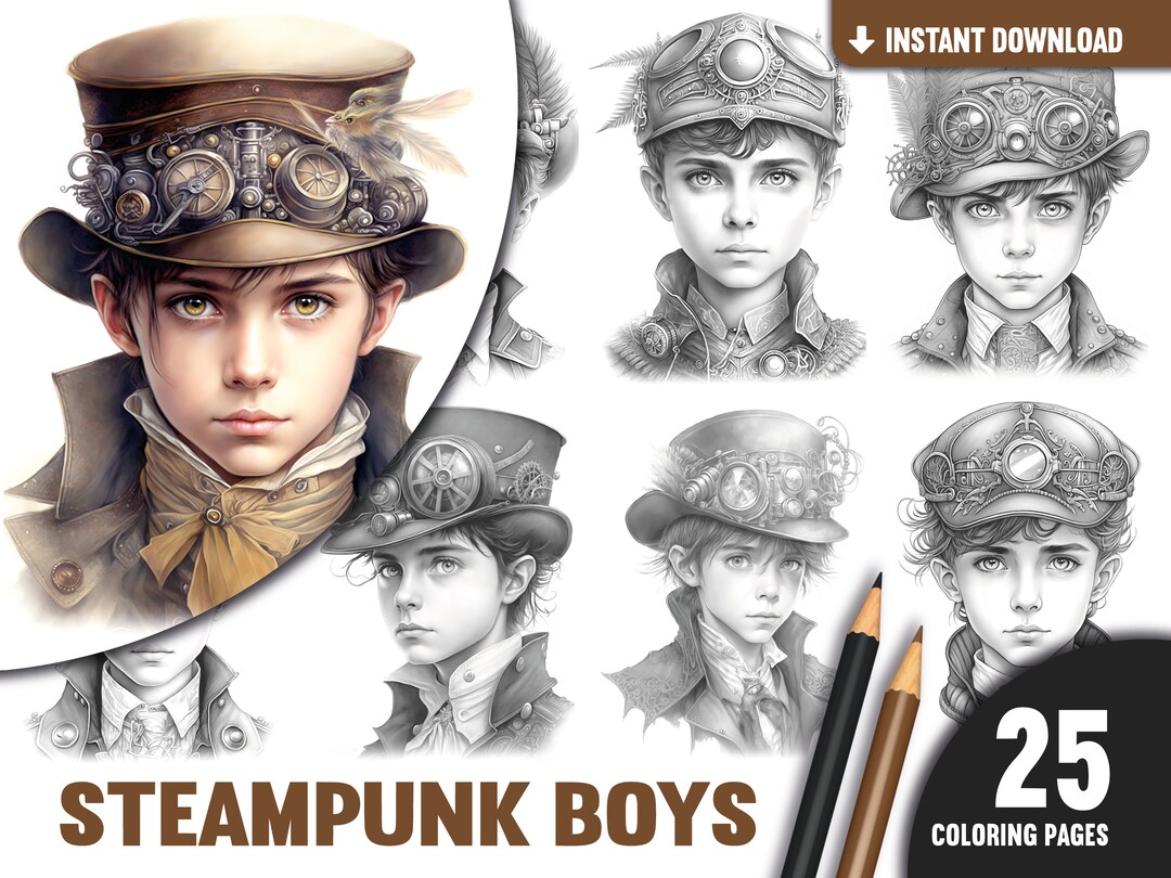 25 Steampunk Boys Coloring Book Adults Kids Coloring Pages - Etsy