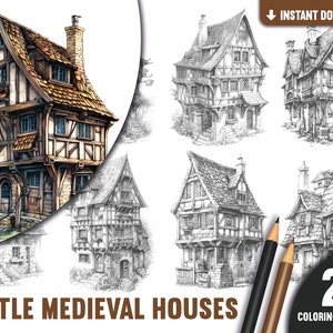 25 Little Medival Houses Coloring Book Adults Kids Coloring - Etsy