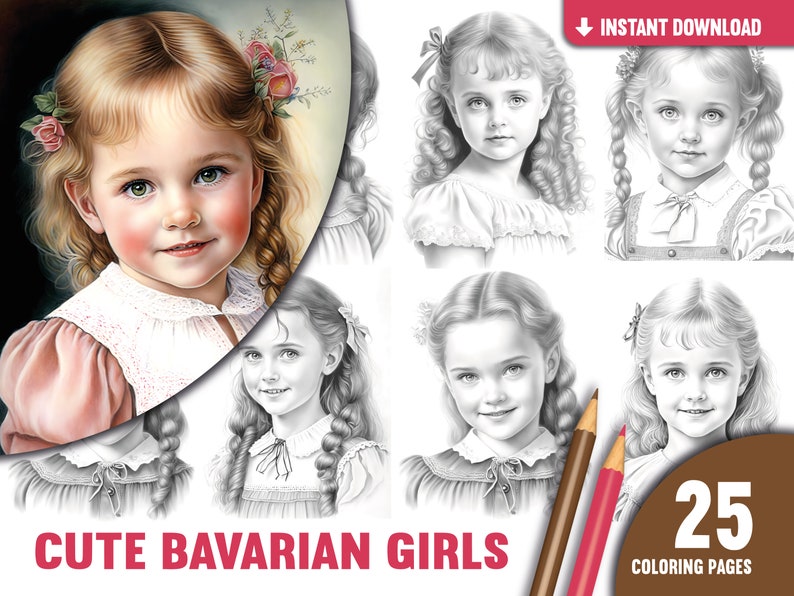 25 Cute Bavarian Girls Coloring Book Adults Kids Coloring - Etsy
