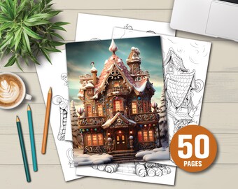 50 Enchanted Fairy Houses Coloring Book Adults Kids Coloring Pages ...