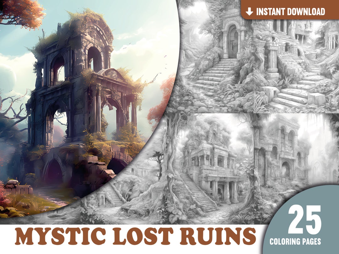 25 Mystic Lost Ruins Coloring Book Adults Kids Coloring - Etsy
