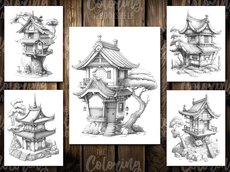25 Little Japanese Houses Coloring Book Adults Kids Coloring - Etsy