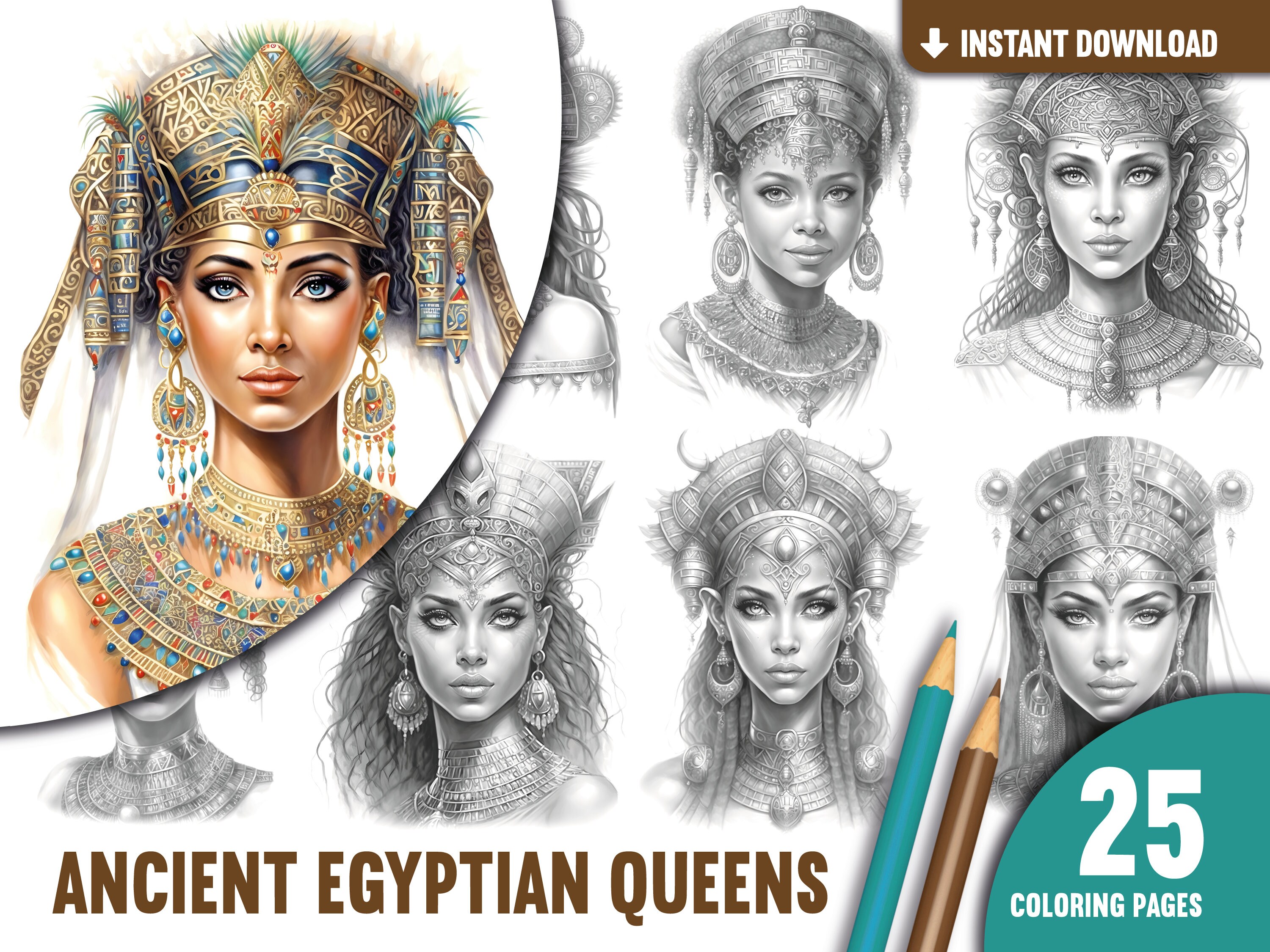 25 Ancient Egyptian Queens Coloring Book Adults Kids - Etsy